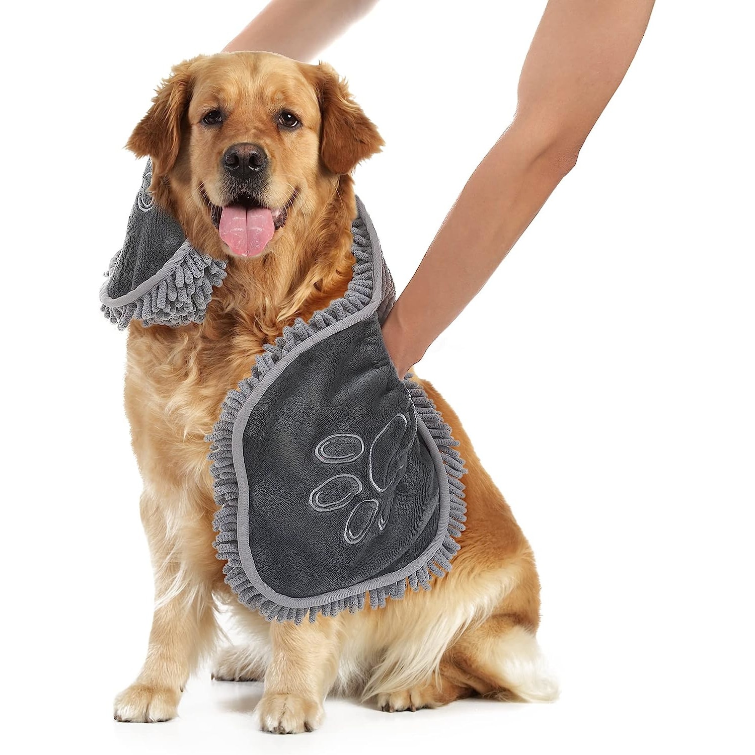 Prosop de uscare pentru animale, Chenille microfibra, Gri - eMAG.ro