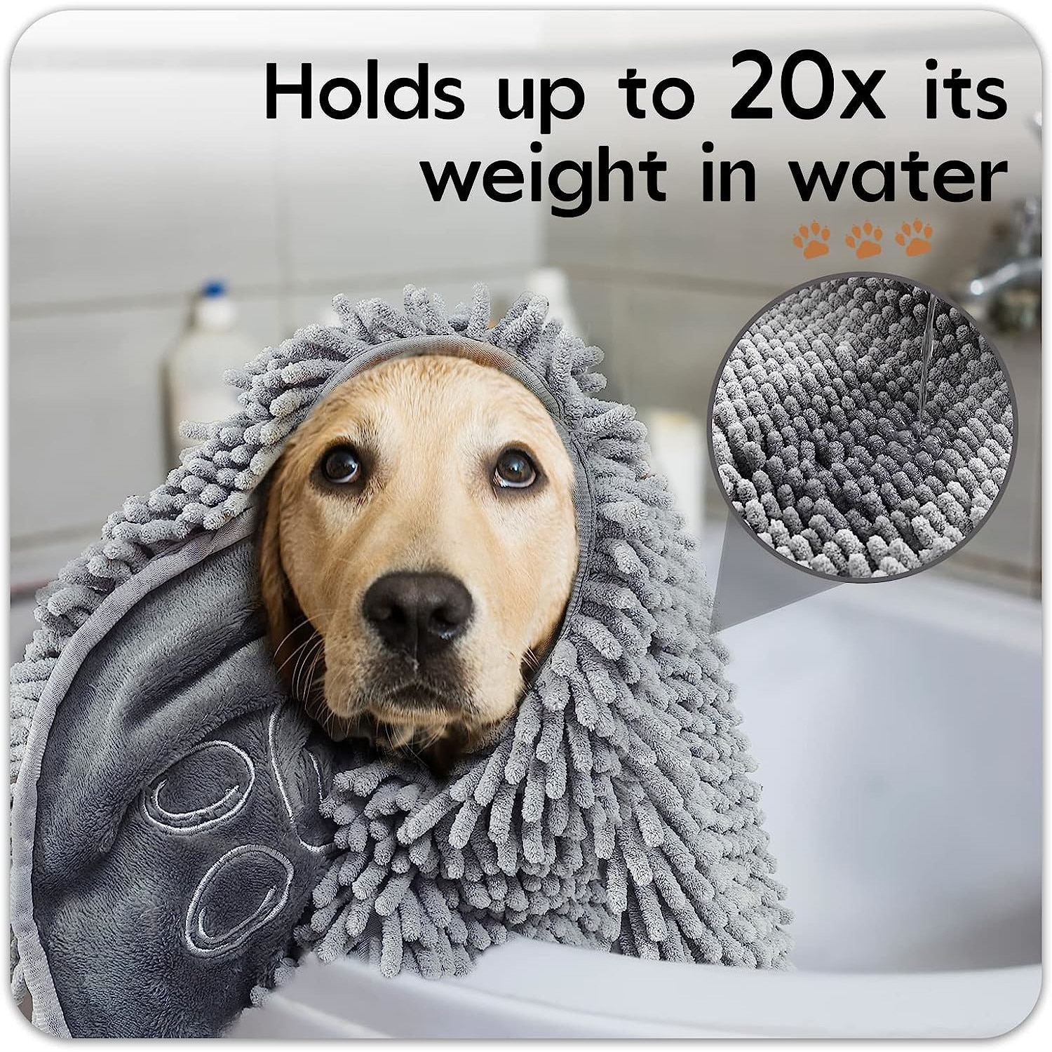 Prosop de uscare pentru animale, Chenille microfibra, Gri - eMAG.ro