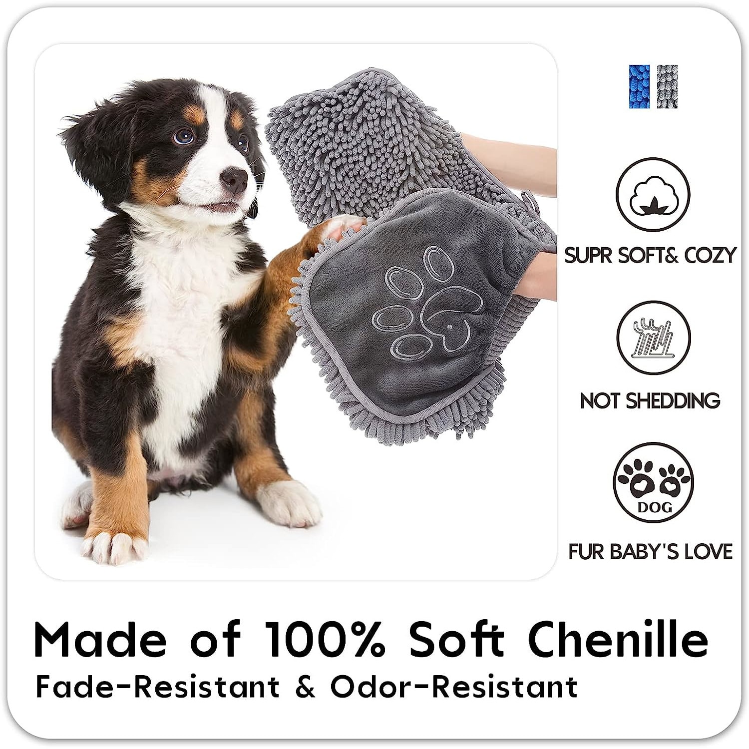 Prosop de uscare pentru animale, Chenille microfibra, Gri - eMAG.ro