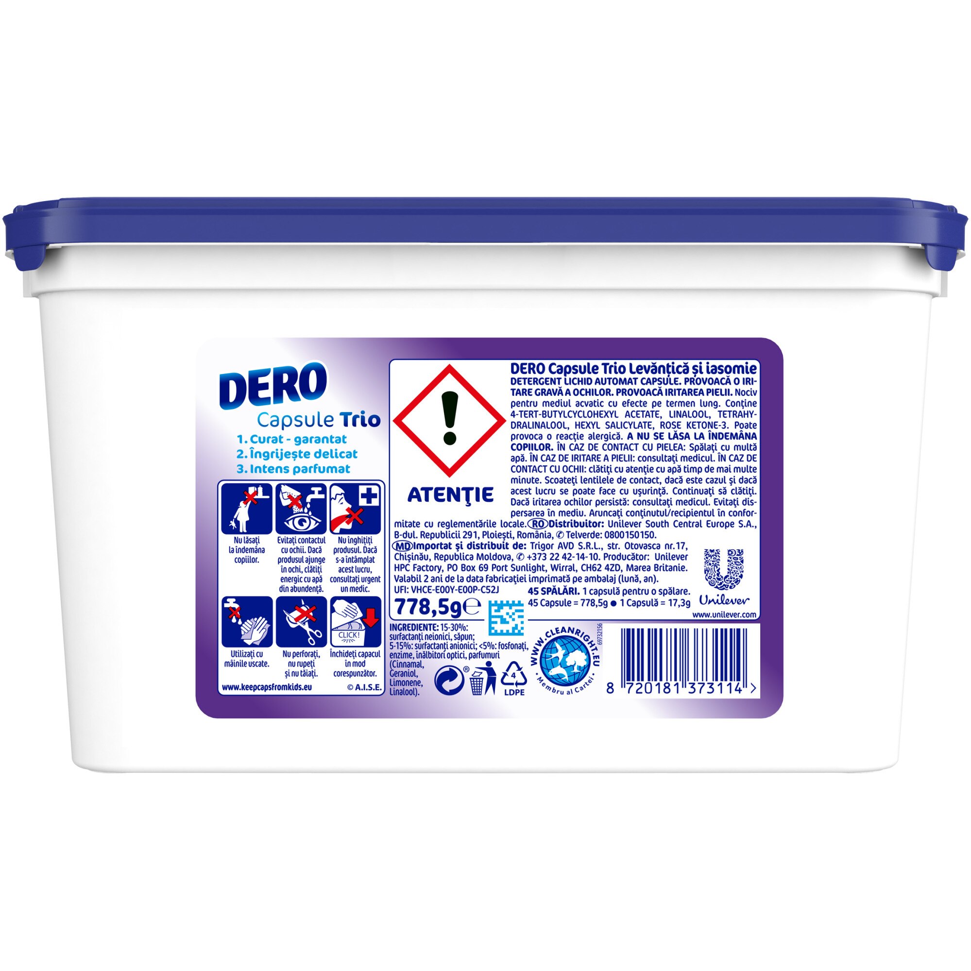 Detergent de rufe capsule Dero 2in1 Levantica 45 spalari - eMAG.ro