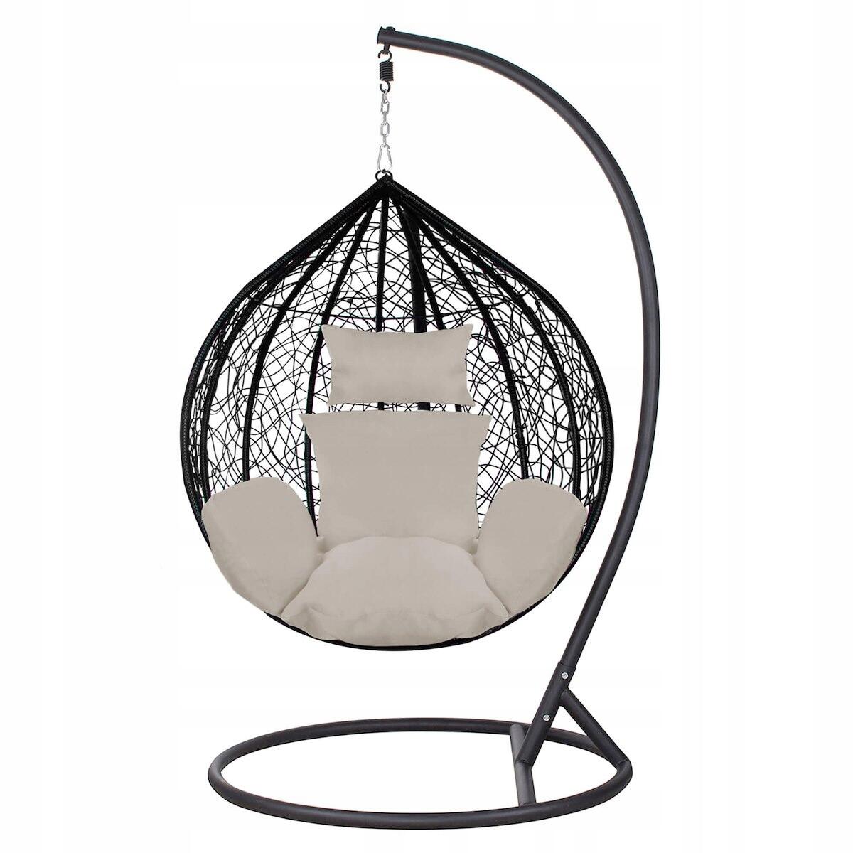 Scaun leagan suspendat, Springos, Adela, ratan sintetic, negru, perna ...