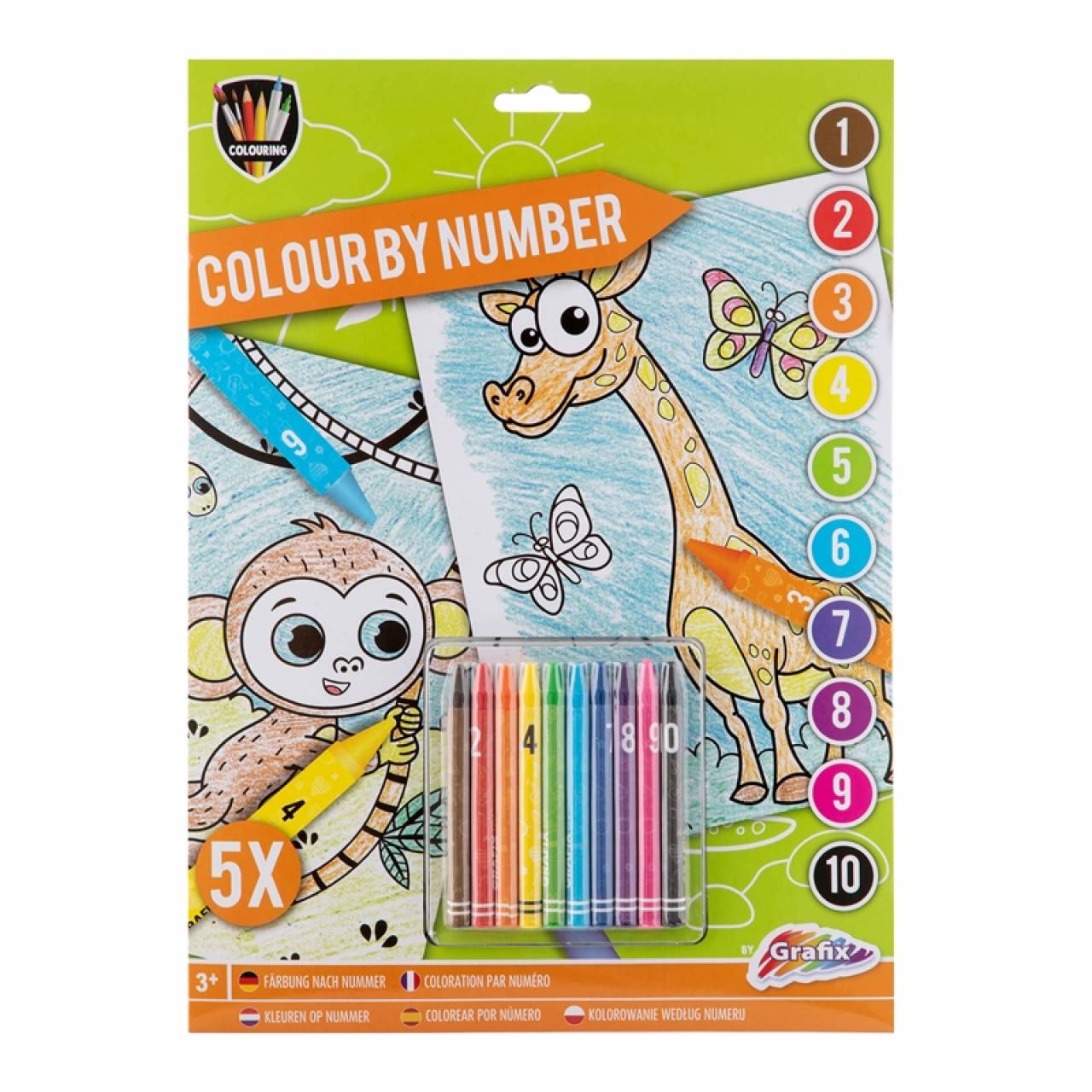 Set de colorat pe numere, Grafix, A4, 10 culori, 5 foi, 3+ ani - eMAG.ro