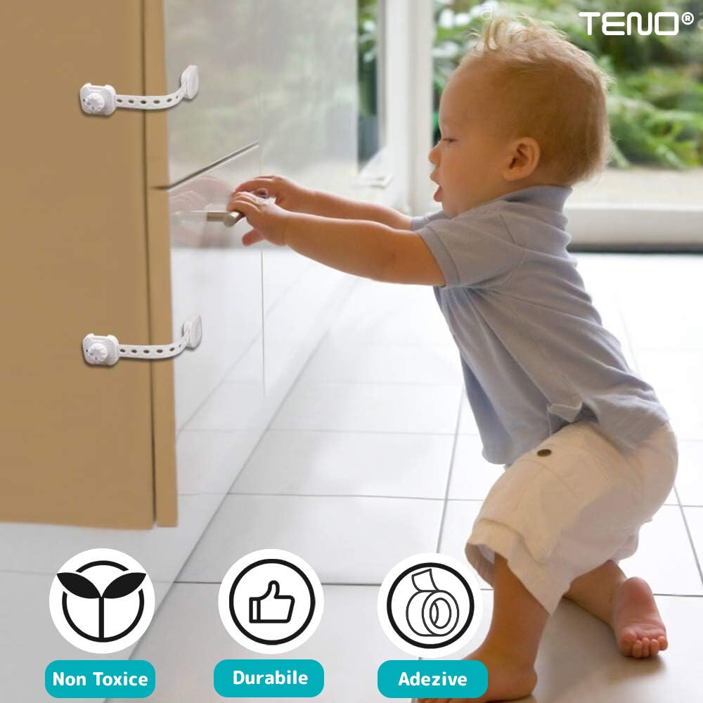 Set 6 x Siguranta Usi Copii Teno®, sistem de inchidere dubla, blocare usi/sertare/duapuri ...