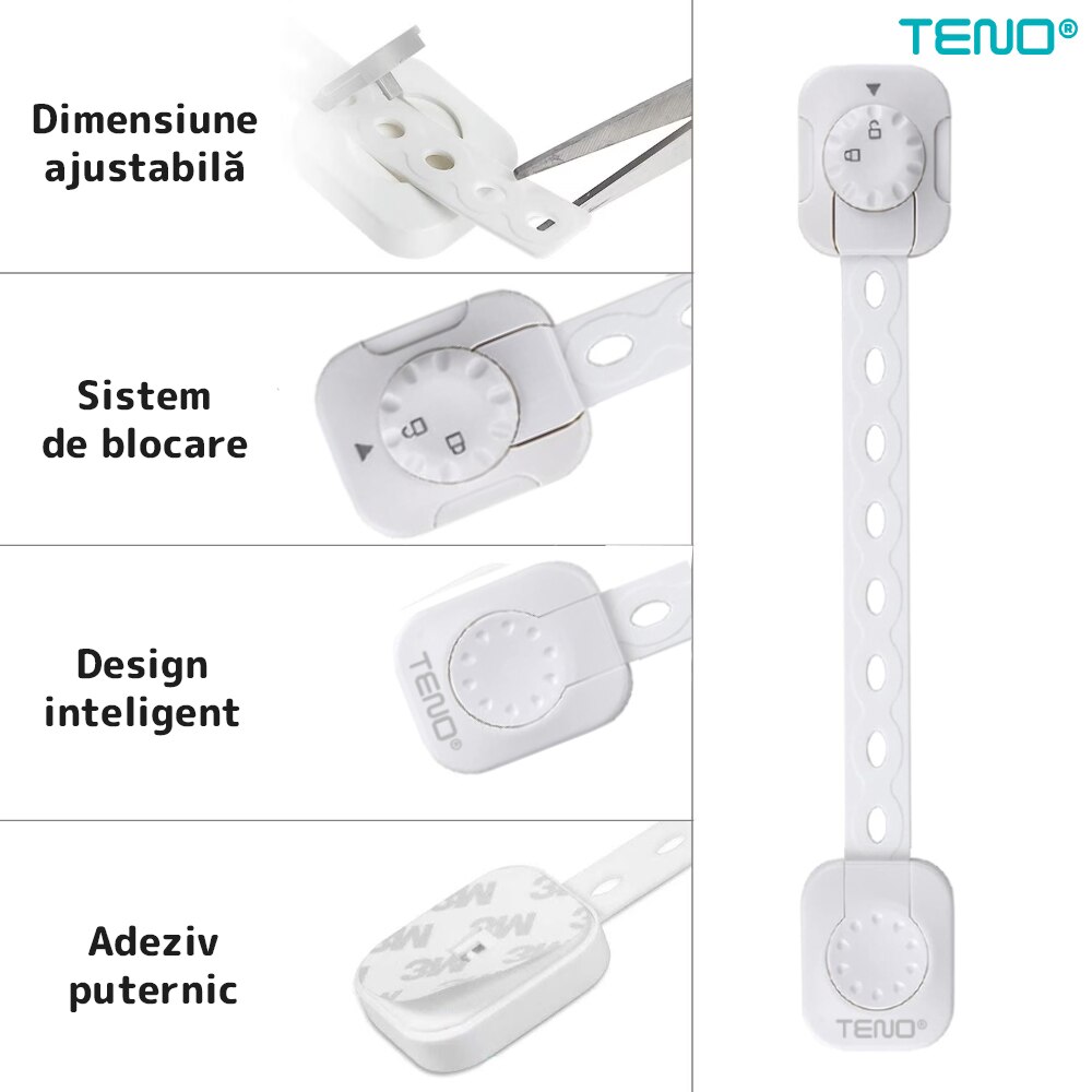 Set 6 x Siguranta Usi Copii Teno®, sistem de inchidere dubla, blocare usi/sertare/duapuri ...