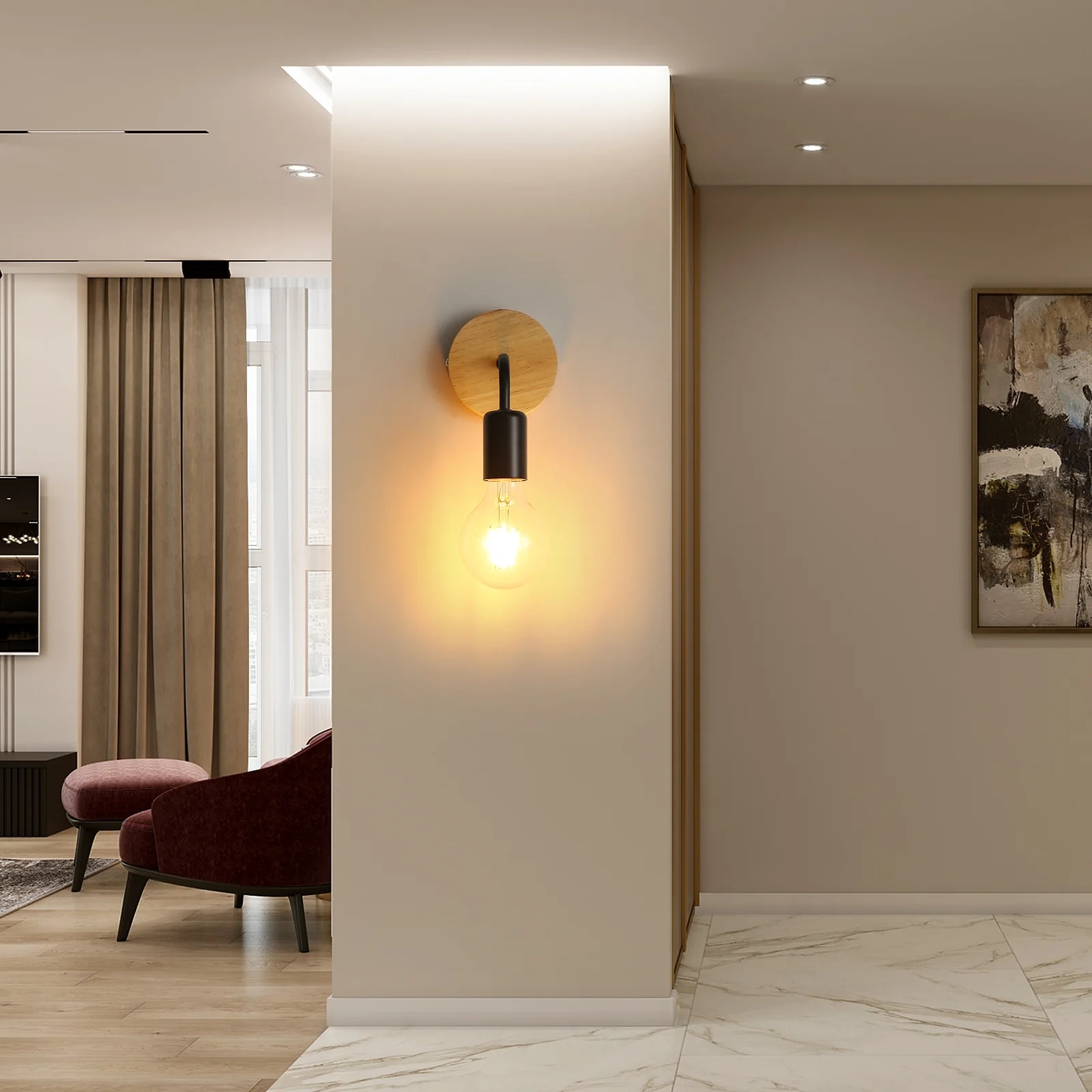 Set 2 Aplice De Perete De Interior, Lemn/Metal, E27, Aplice Decorative ...