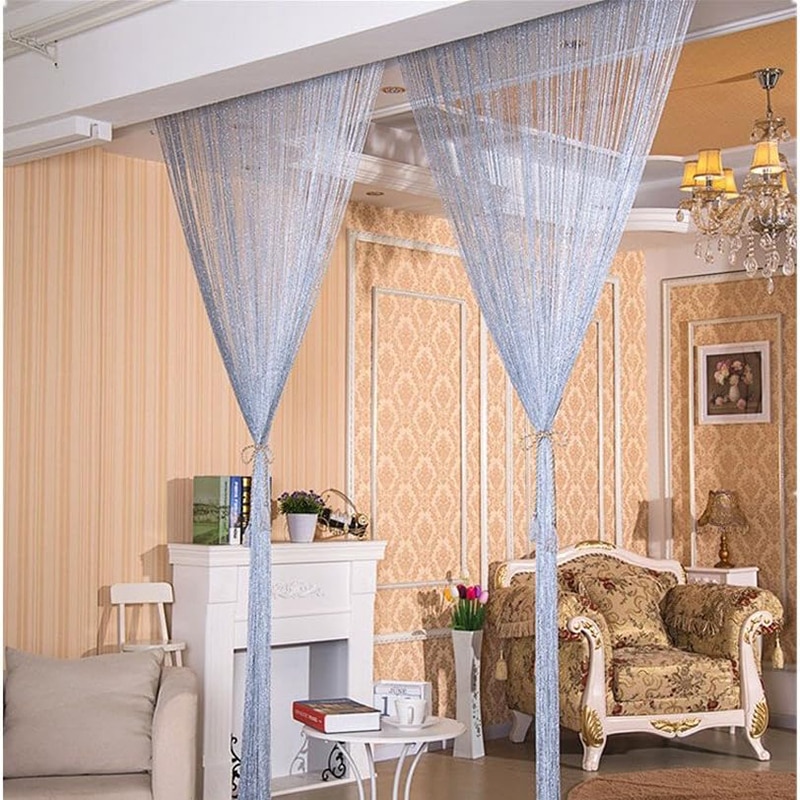 Perdea cu tiv lat Franjuri, GOGOU®, poliester, 1M X 2M, Argintiu - eMAG.ro