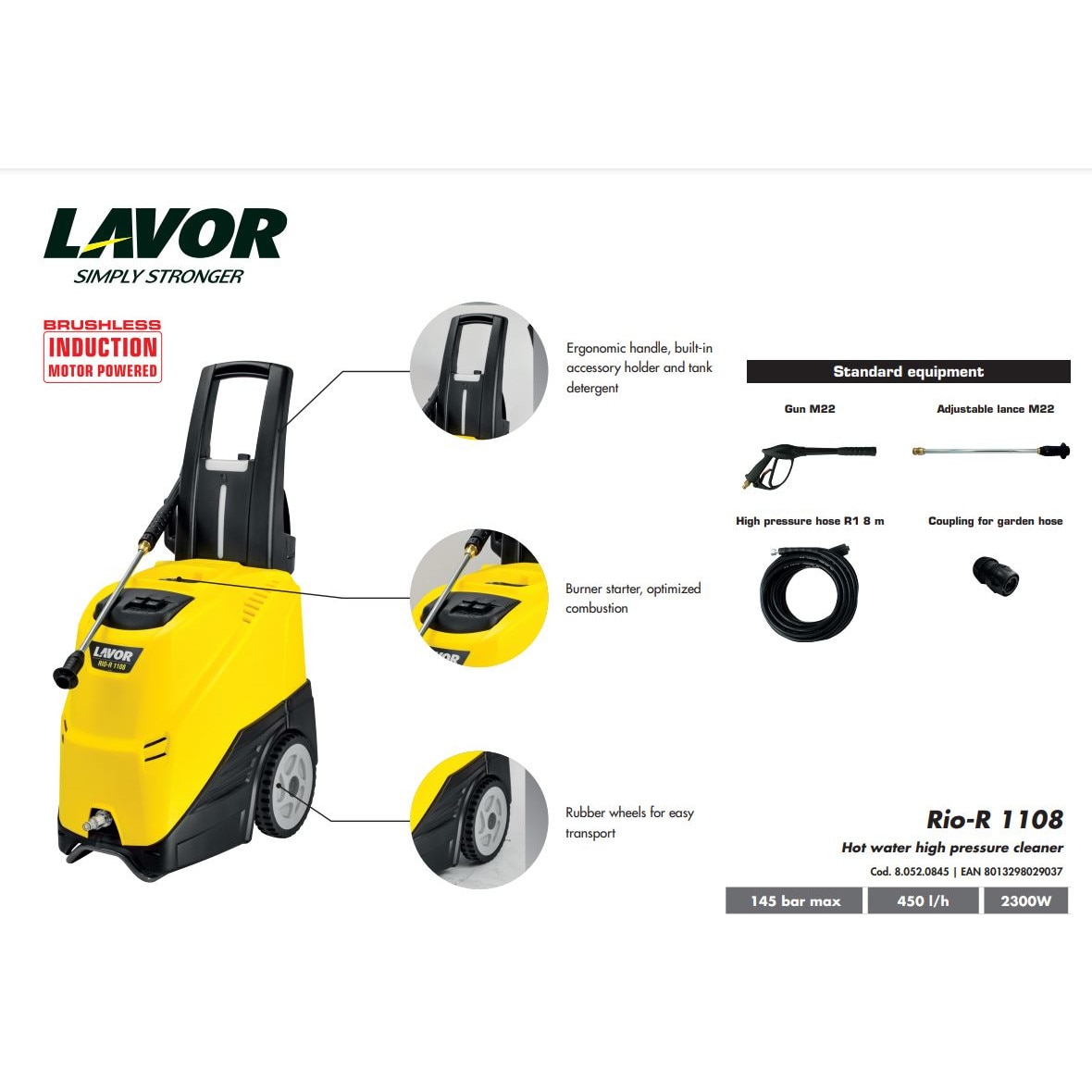 Пароструйка Lavor RIO-R 1108, 2300W, 145 bar, 450 l/h, Включени аксесоари - eMAG.bg