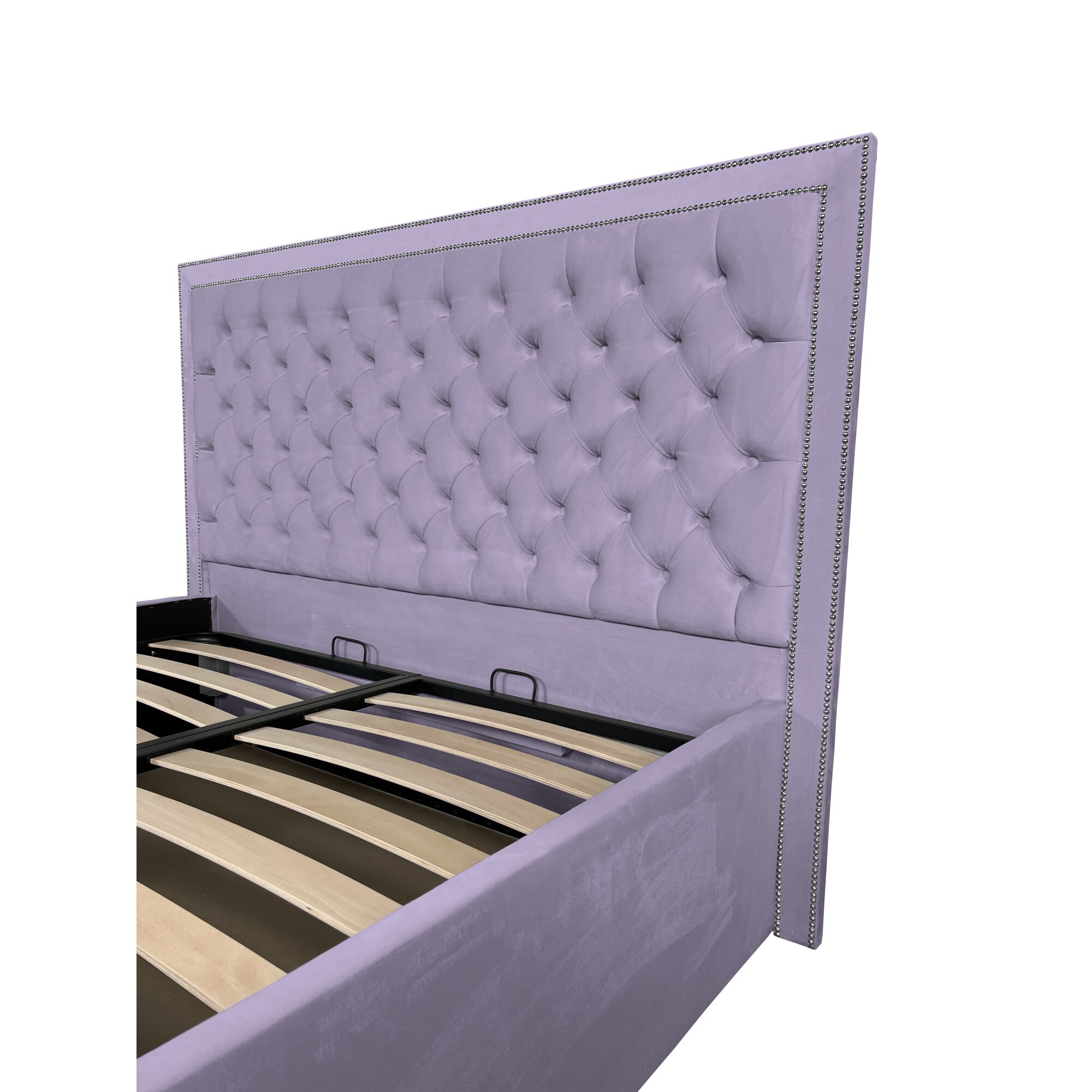 Pat tapitat Thomas, cu spatiu de depozitare si somiera rabatabila, mov ...