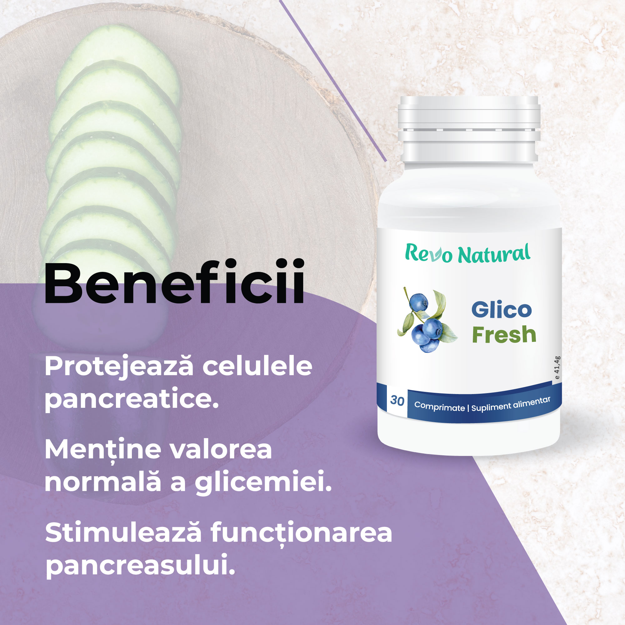 Хранителна добавка при диабет и кръвна захар Glico Fresh 30 таблетки ...