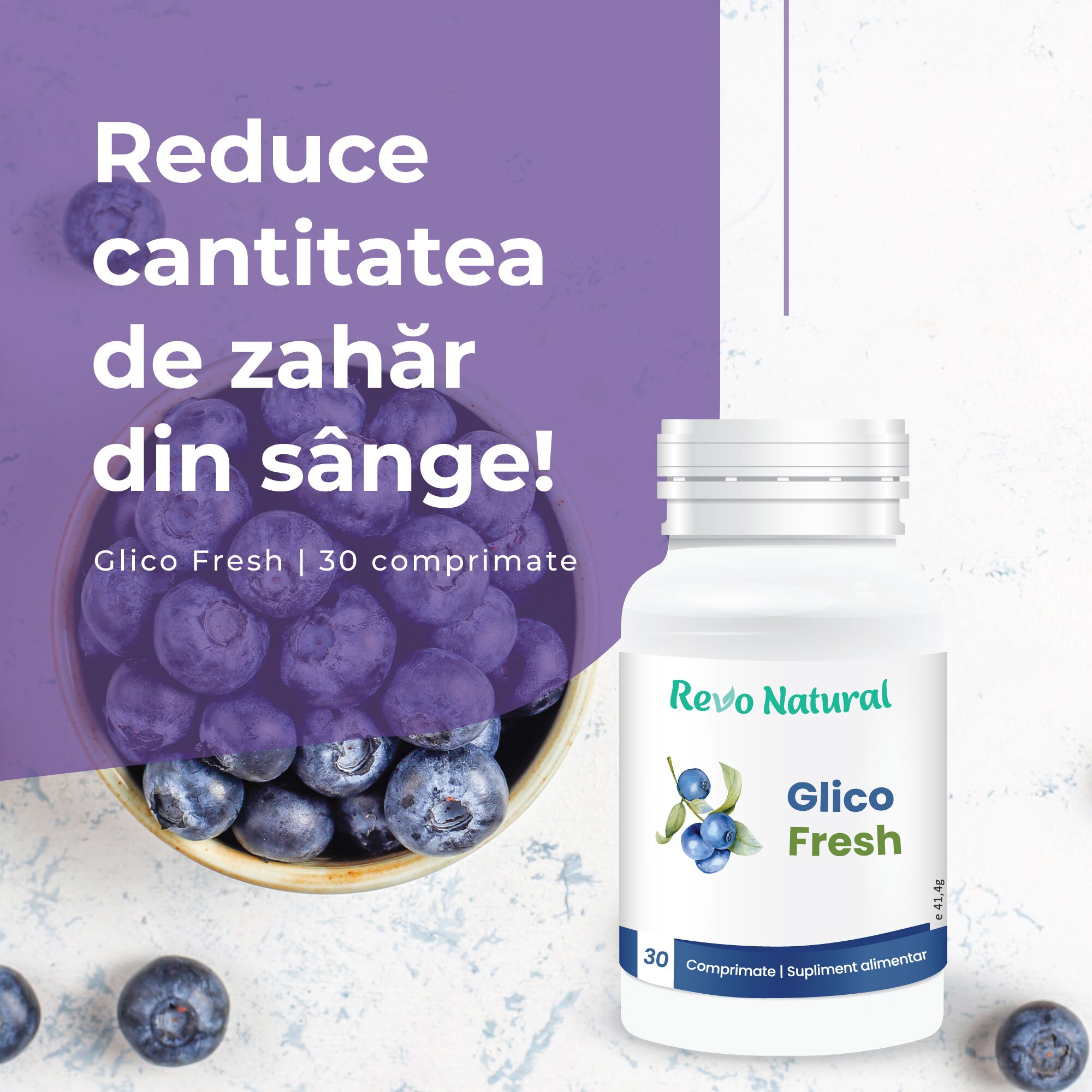 Хранителна добавка при диабет и кръвна захар Glico Fresh 30 таблетки Revo Natural - eMAG.bg