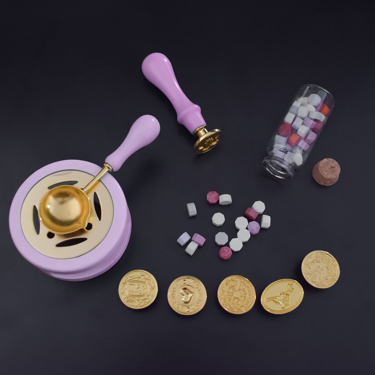 Set 10 piese, sigiliu ceara, Naimeed D5219, 6 stampile, Roz - eMAG.ro