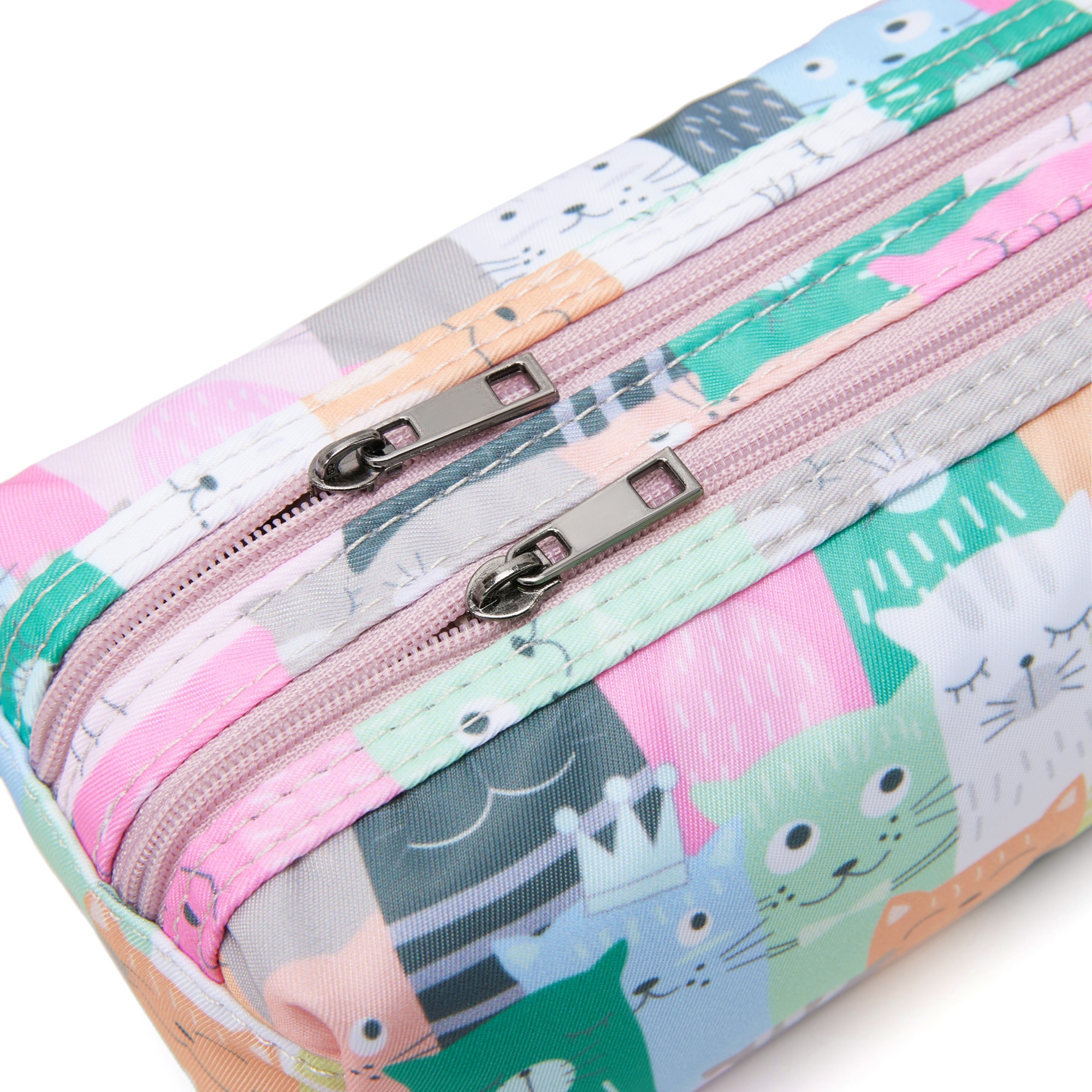 Penar scolar cu maner tip borseta, 2 compartimente, model Pisici, Roz ...