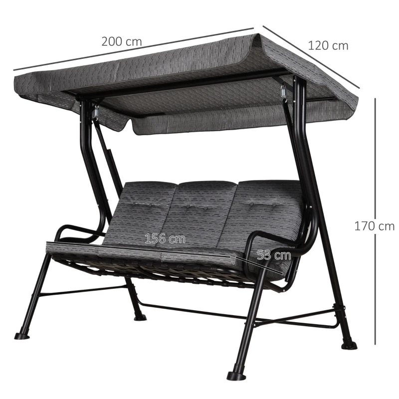 Leagan de gradina, Outsunny, Otel/ Textil, 200 x 120 x 170 cm, Negru ...