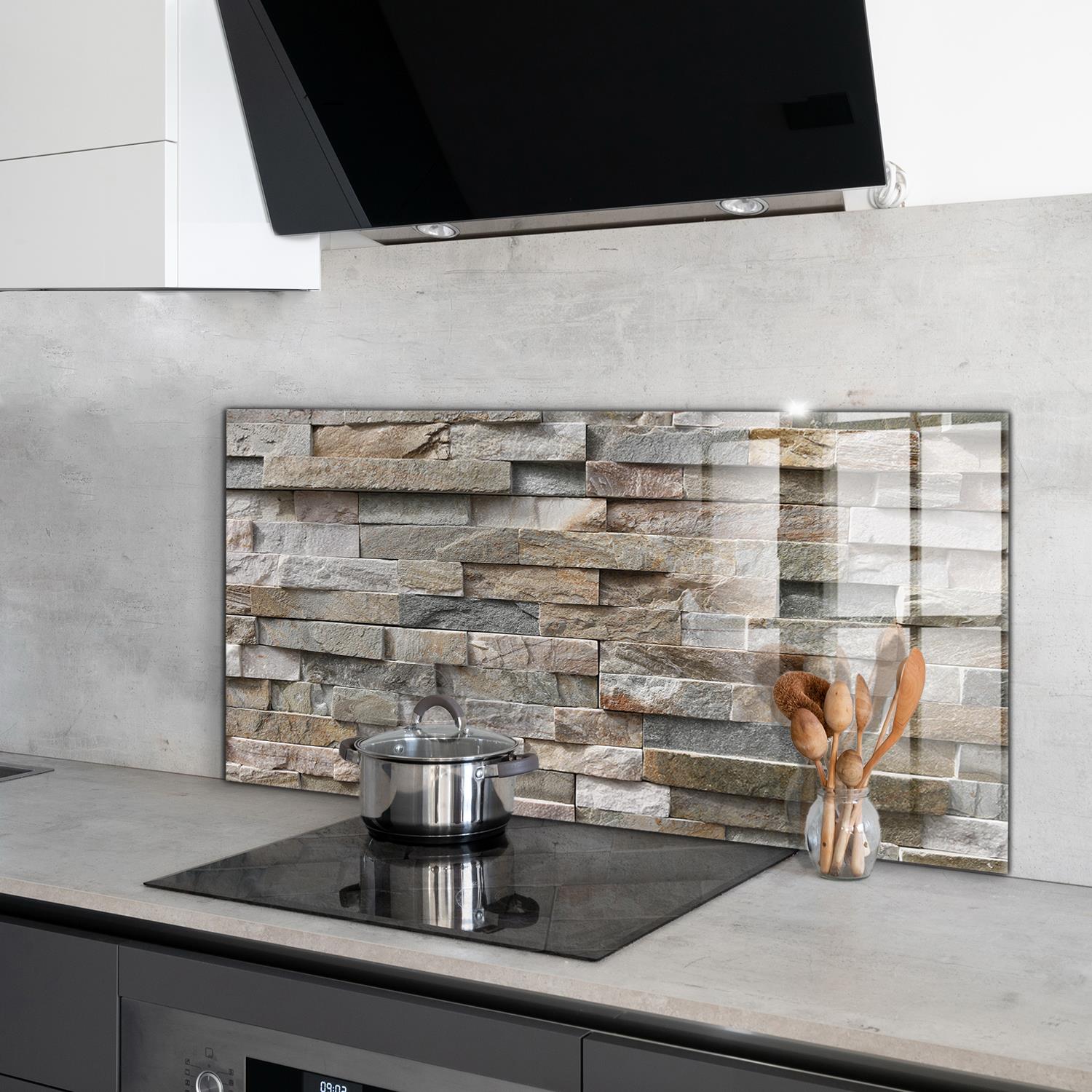 Panou decorativ, Wallfluent, Sticla, Caramida Din Piatra Naturala ...