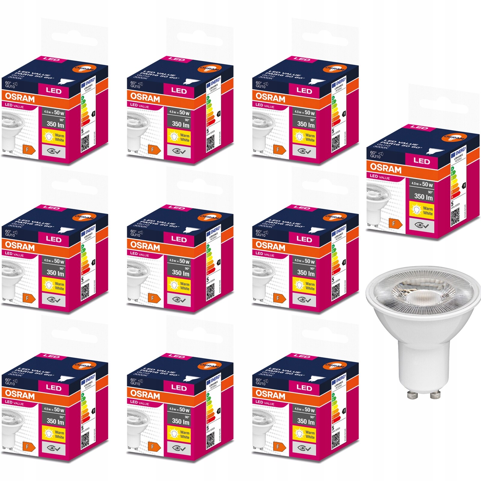 Set 10 becuri LED, Osram, GU10, 350lm, 3000K, Alb - eMAG.ro