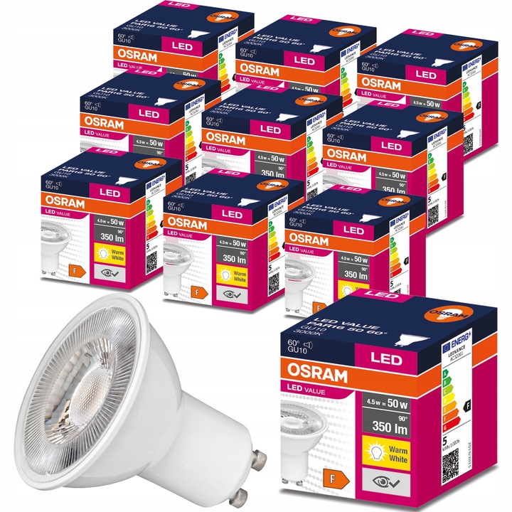 Set 10 becuri LED, Osram, GU10, 350lm, 3000K, Alb - eMAG.ro