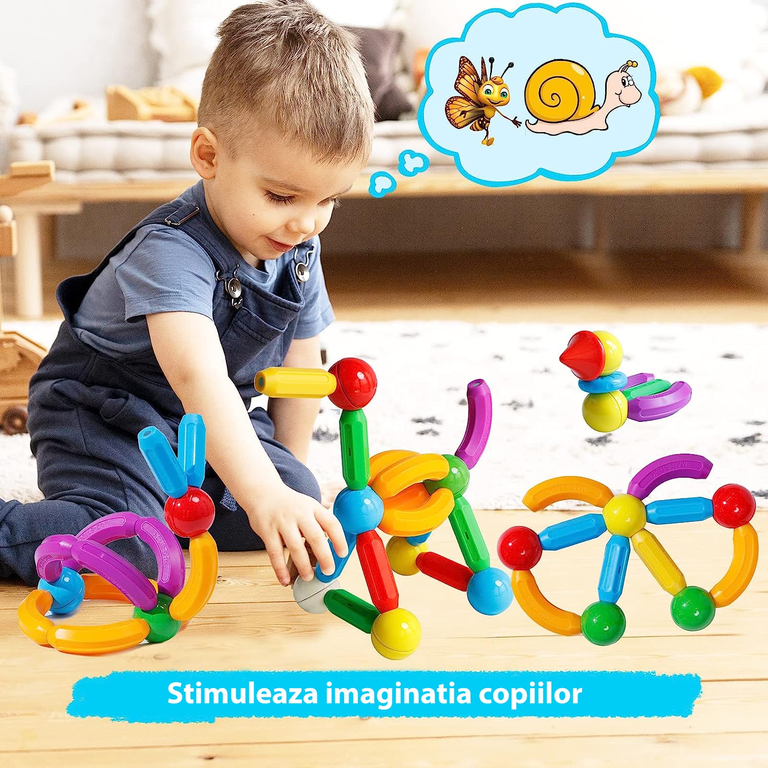 Set Jucarii Magnetice pentru Constructie, Magnetic Sticks 3D, 48 Piese ...