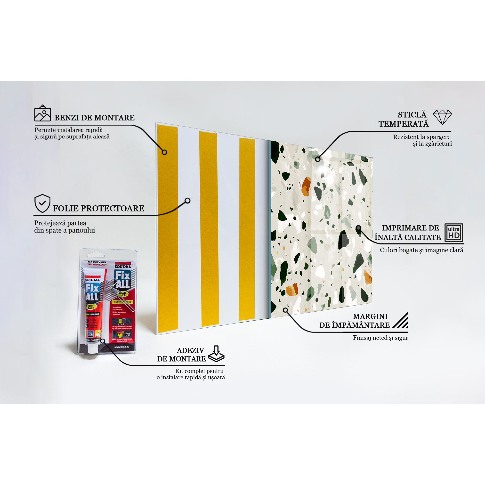 Panou decorativ, Wallfluent, Sticla, Piatra Naturala Terrazzo ...