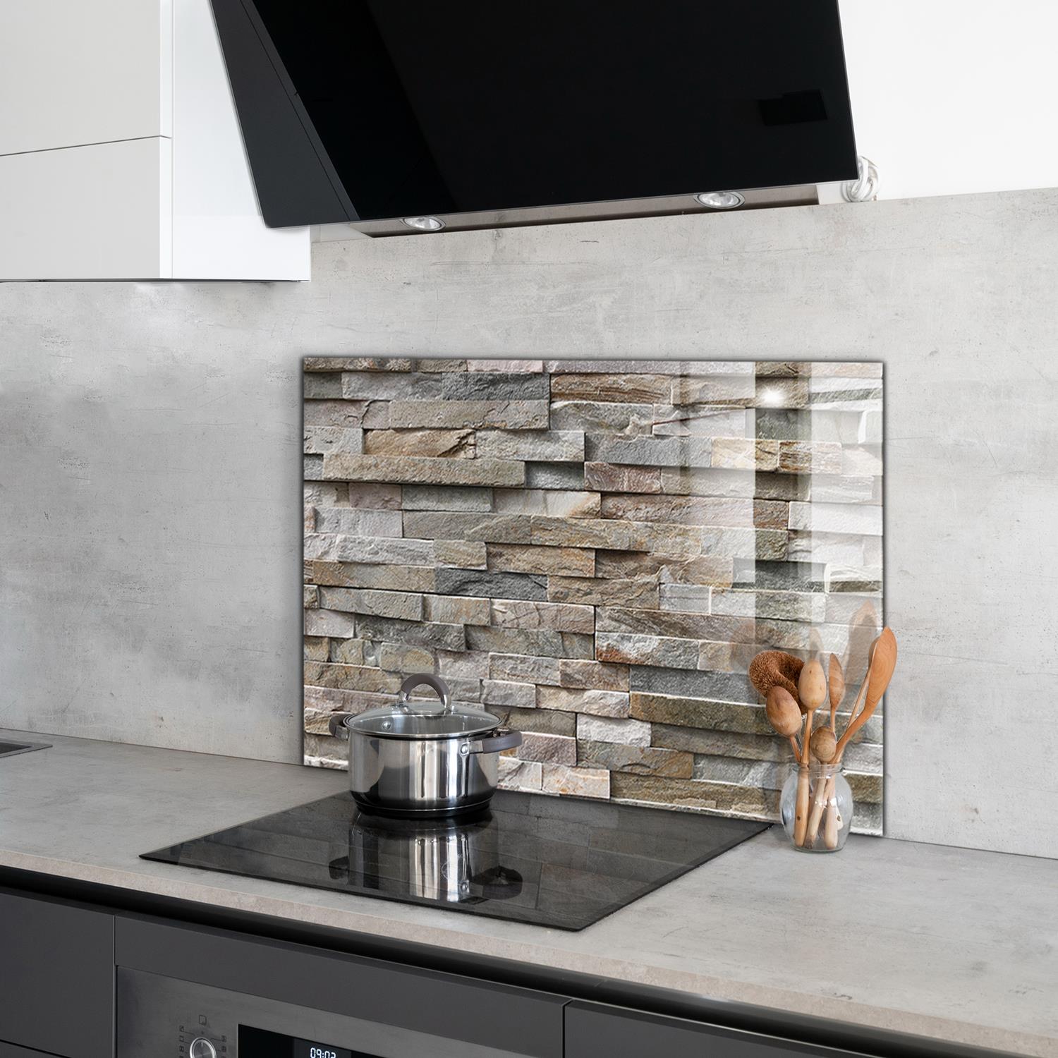 Panou decorativ, Wallfluent, Sticla, Caramida Din Piatra Naturala ...