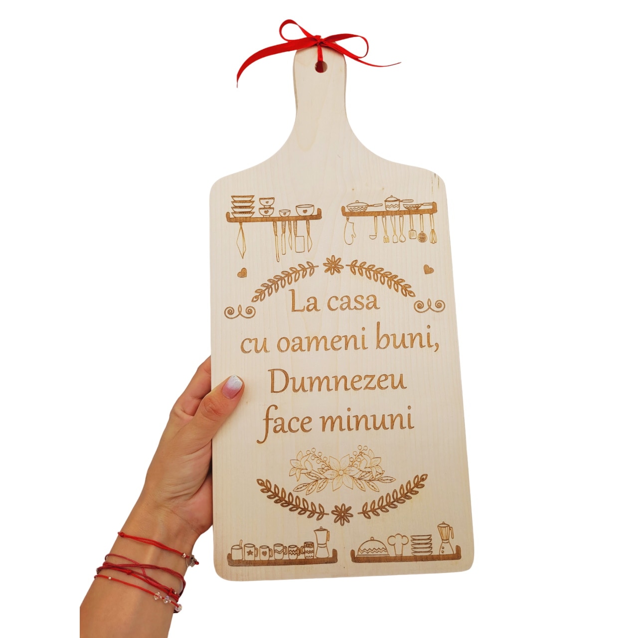 Tocator gravat cu mesaj "La casa cu oameni buni", 36x16 cm, Lemn - eMAG.ro