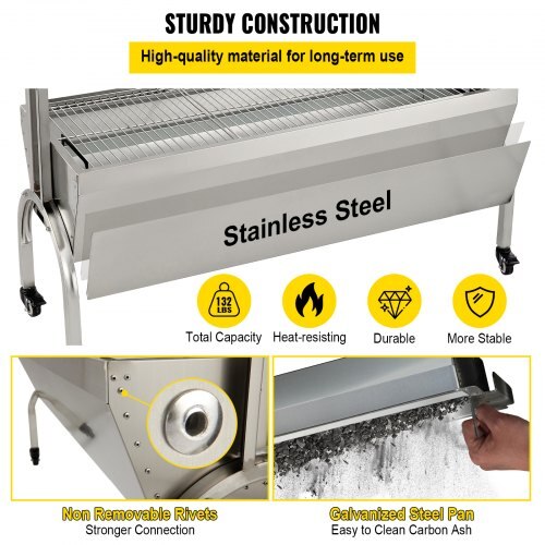 Gratar cu rotisor, capacitate 60 kg, in otel inoxidabil pentru friptura ...