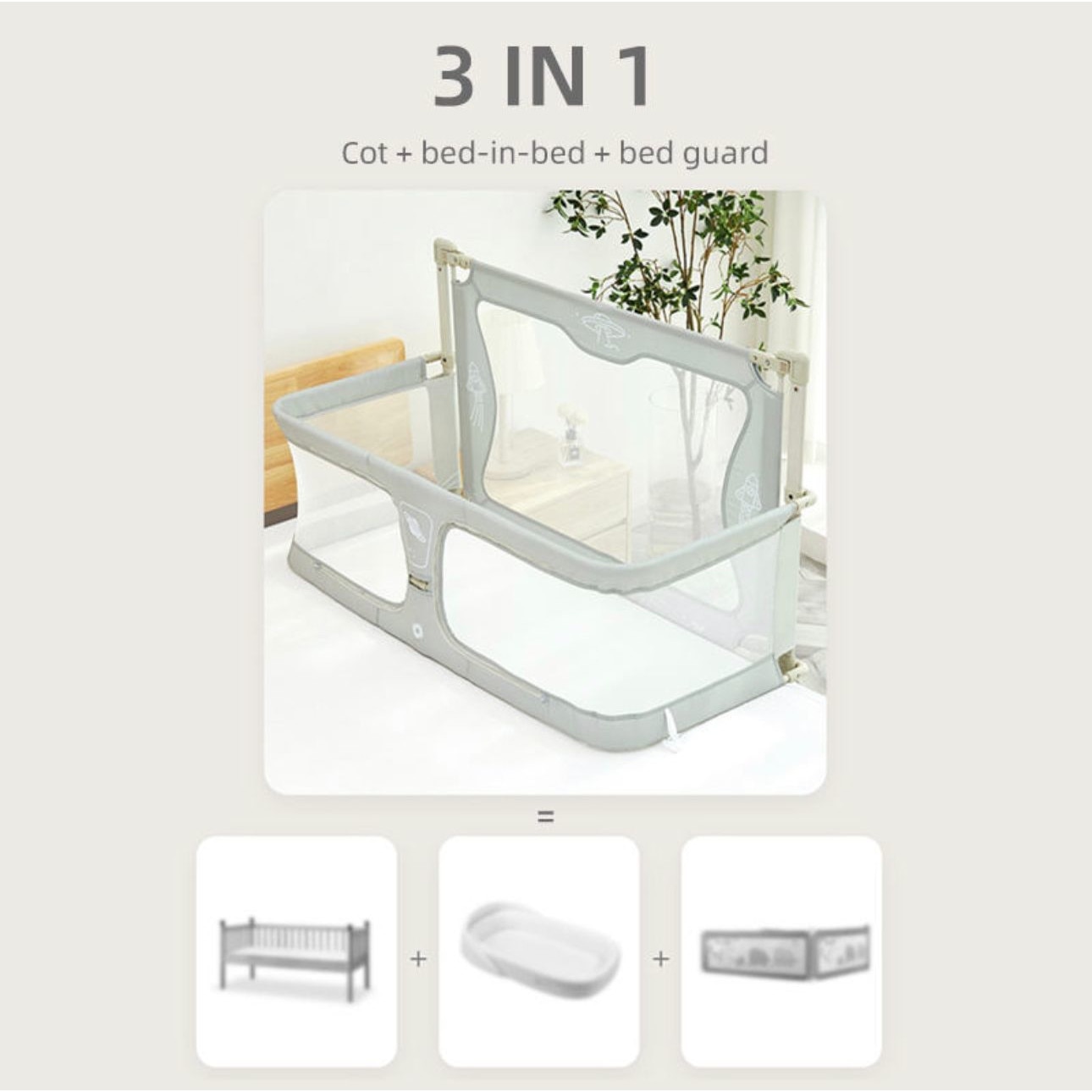 Pat lateral pentru bebelusi (cosleeping) cu cadru pliabil si plasa de ...