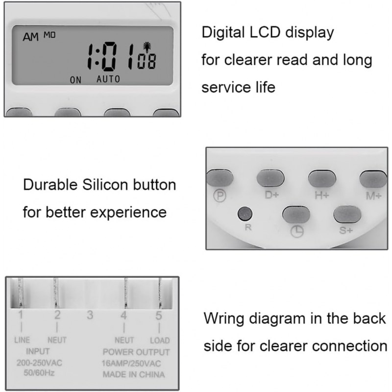 Timer digital, SINOTIMER interval de 1 secunda, 12V temporizator LCD ...