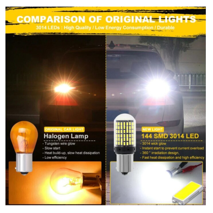 Set 2 Becuri LED Marsarier cu Alb Rece P21W BA15S 144 SMD - eMAG.ro