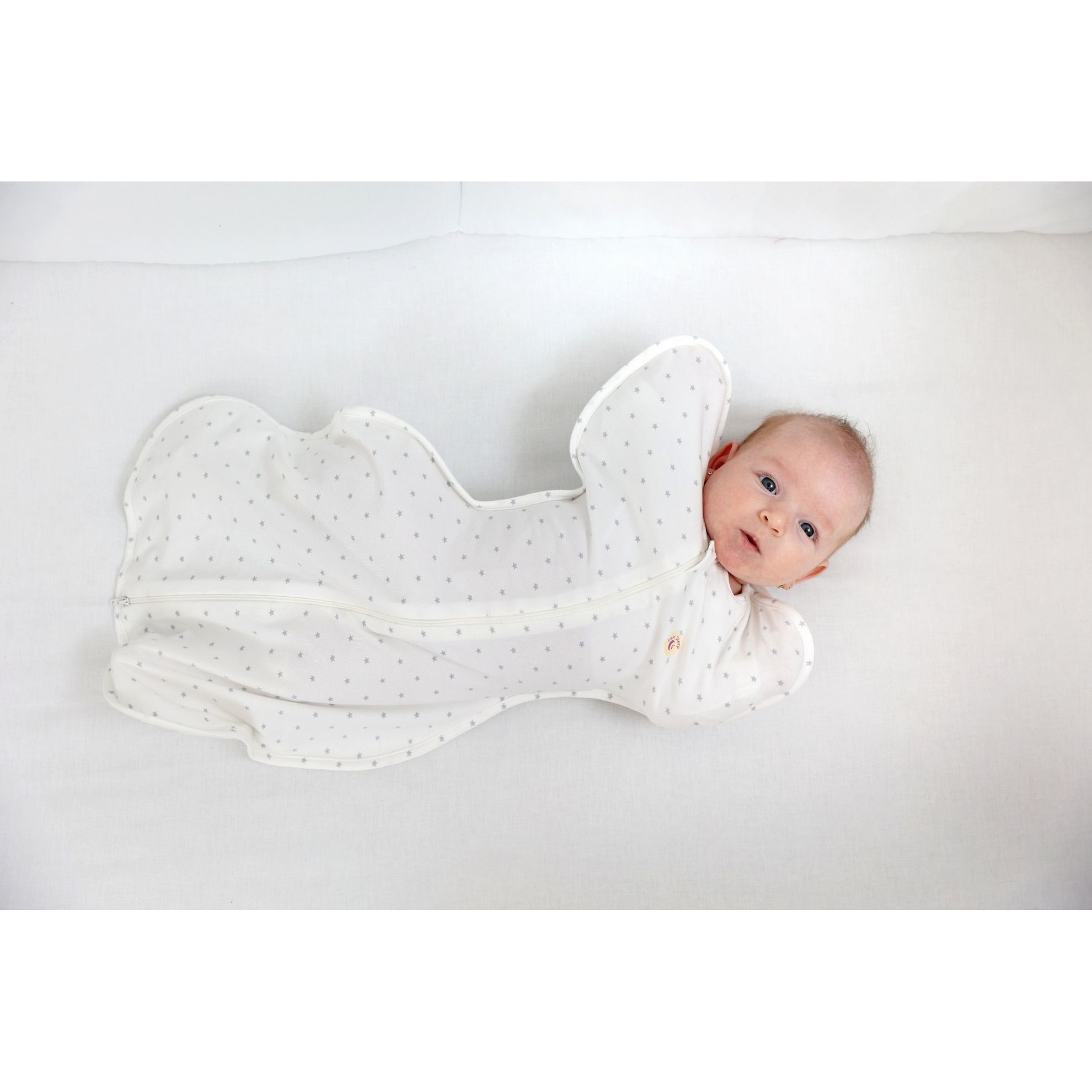 Sac de dormit nou-nascut Swaddle First Sleep, Star Light, 60 cm, 1 tog ...