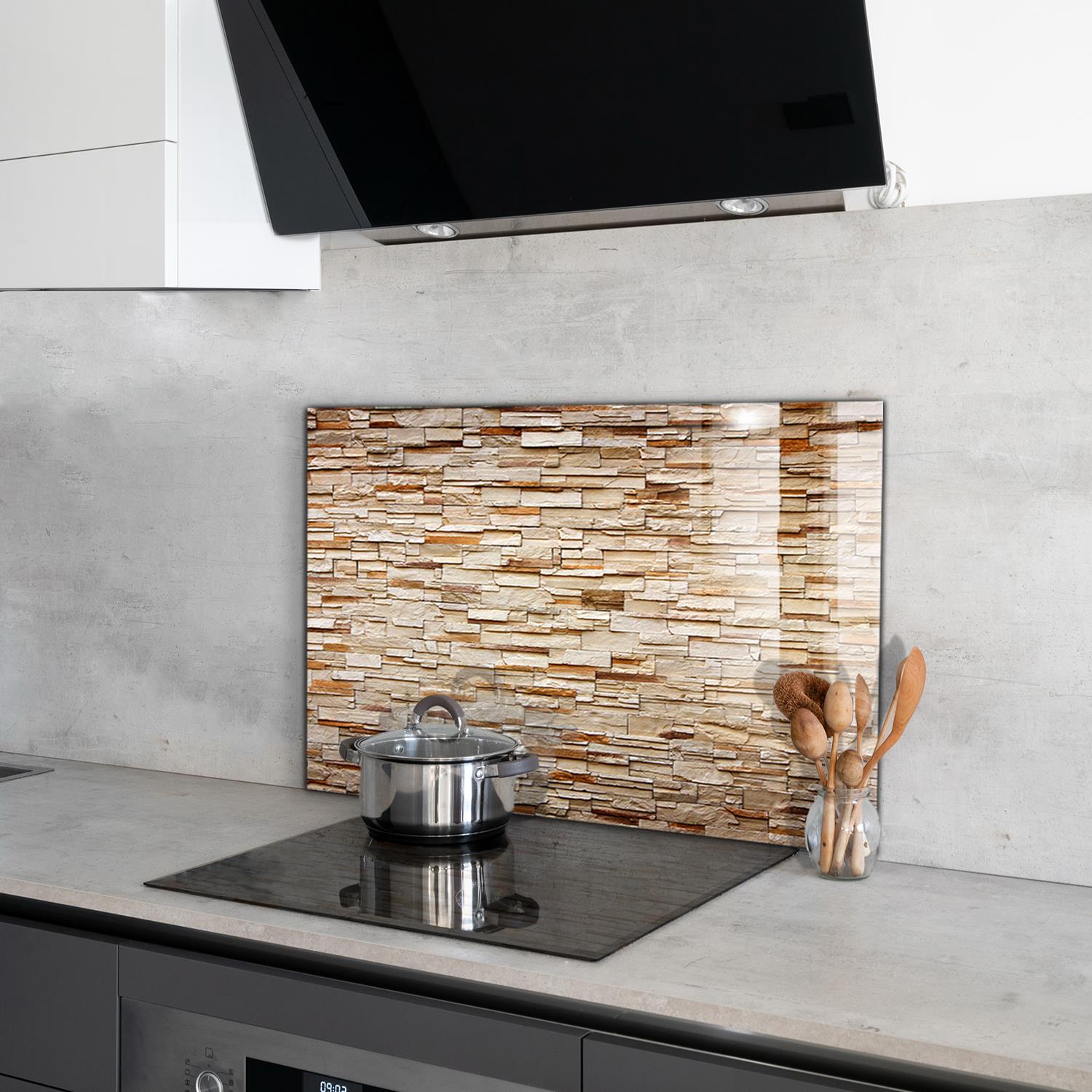 Panou decorativ, Wallfluent, Sticla, Zid De Piatra Naturala, Multicolor ...
