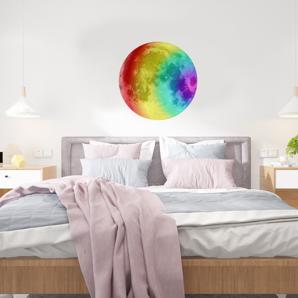 Фосфоресциращ стикер, Луна, Самозалепващ се, 30 см, Многоцветен ...