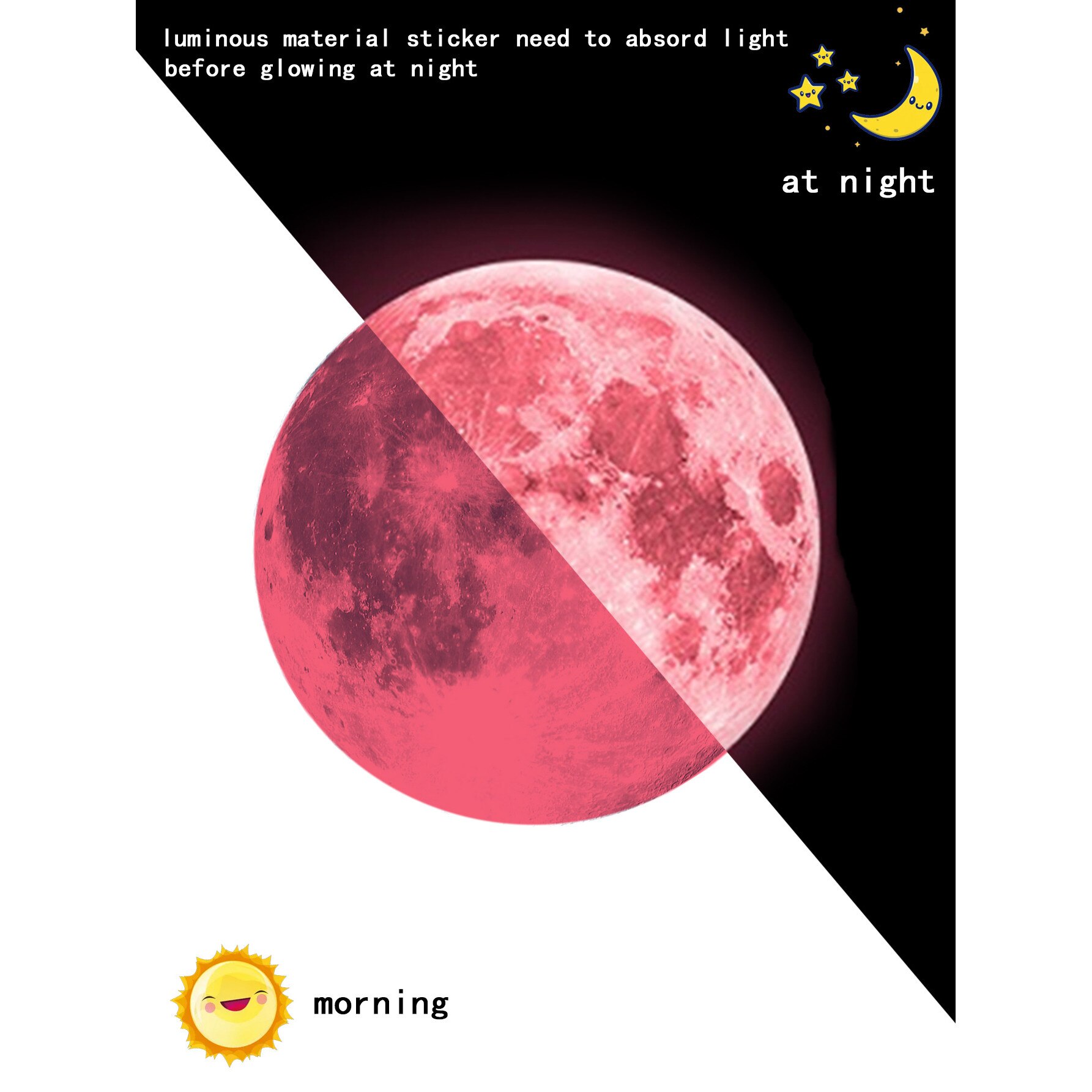 Фосфоресциращ стикер, Луна, Самозалепващ се, 30 см, Розов, Магазин ...