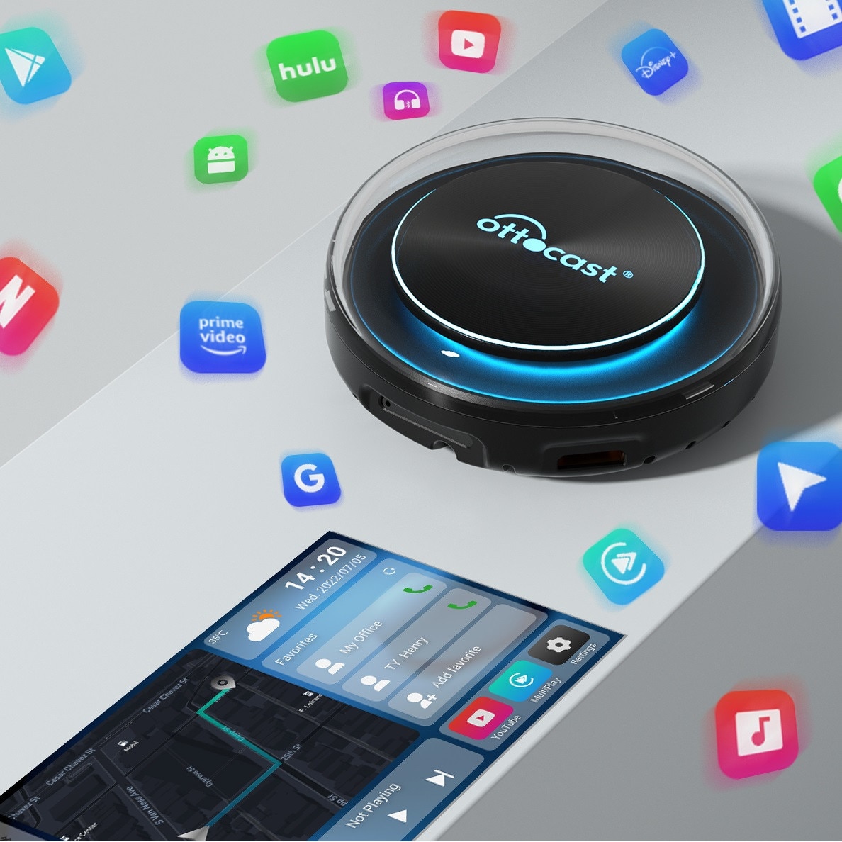 Adaptor wireless, compatibil cu Apple Carplay si Android Auto, OTTOCAST ...