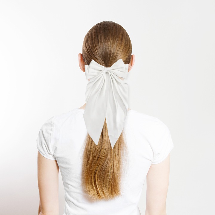 Clama de par tip ac, model cu funda ampla eleganta ponytail, alba ...