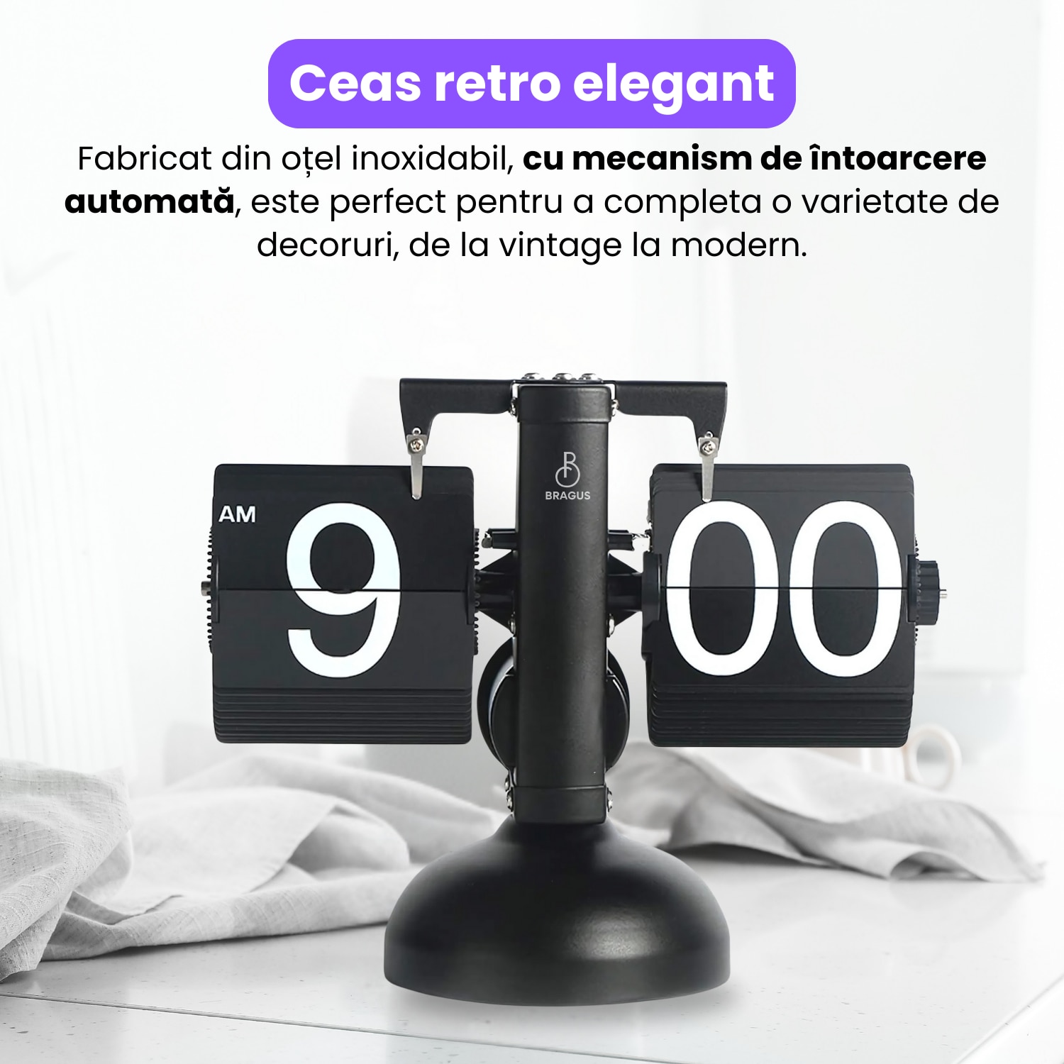 Ceas Retro de Birou, BRAGUS, Orologiu Clasic Retro Elegant, Afisaj cu ...