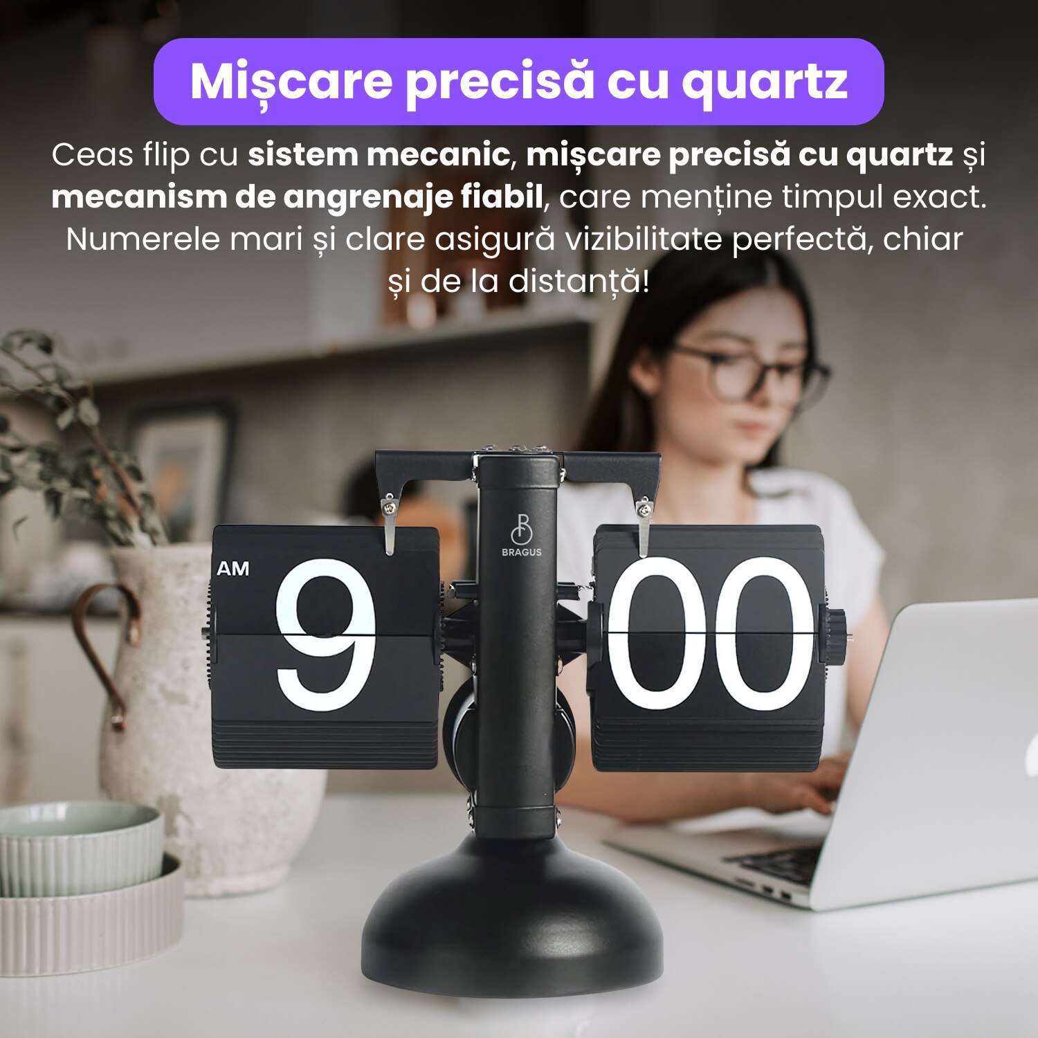 Ceas Retro de Birou, BRAGUS, Orologiu Clasic Retro Elegant, Afisaj cu ...