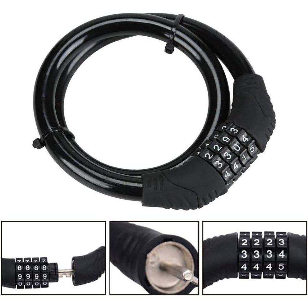 Lant antifurt bicicleta, PVC, 4 cifre, 10.65mm, Negru/Alb - eMAG.ro