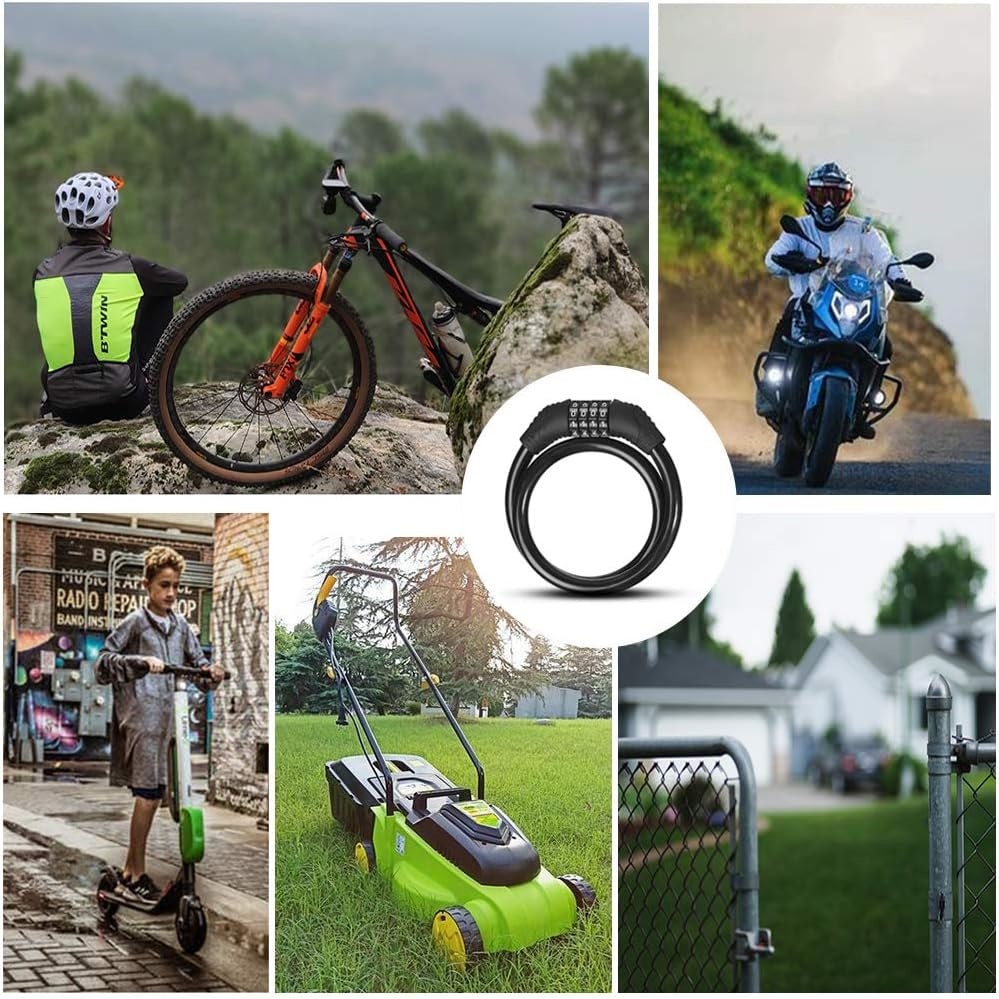 Lant antifurt bicicleta, PVC, 4 cifre, 10.65mm, Negru/Alb - eMAG.ro