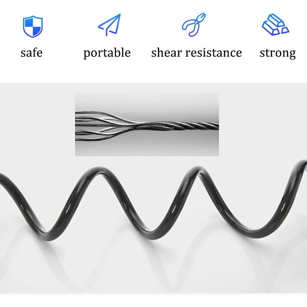 Lant antifurt bicicleta, PVC, 4 cifre, 10.65mm, Negru/Alb - eMAG.ro