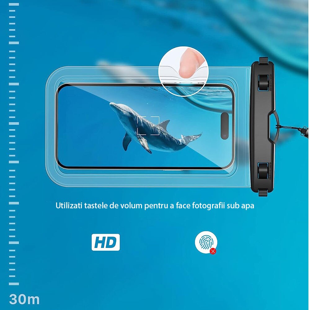 Husa subacvatica pentru telefon, PVC, Universala, Impermeabila, IPX8 ...