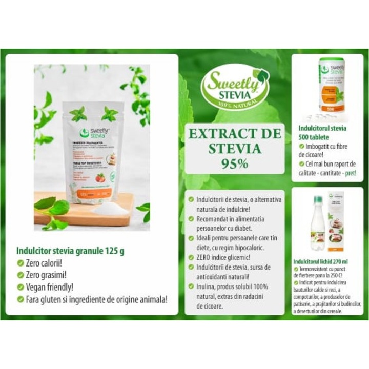 Sweetly Stevia, Indulcitor sub forma de granule cu extract de Stevia 95 ...