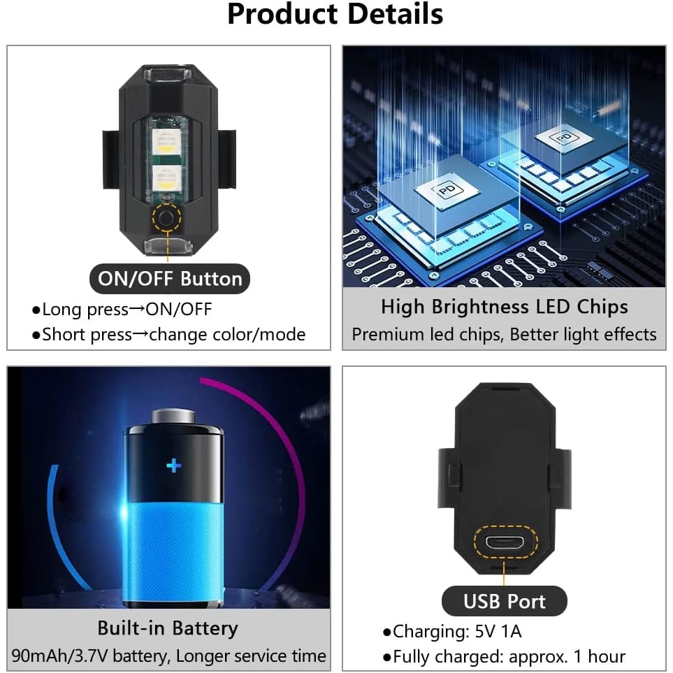 Set 2 lumini stroboscopice cu LED, USB, Negru - eMAG.ro