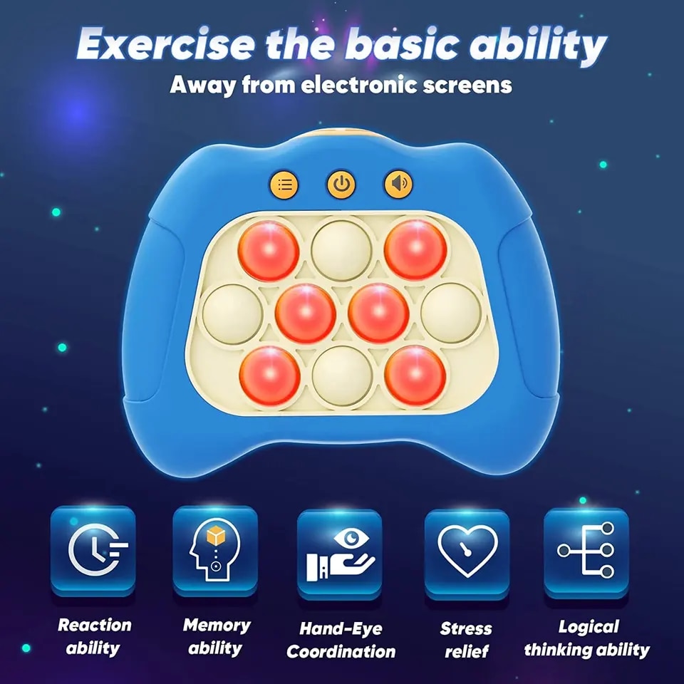 Jucarie senzoriala interactiva Pop It electronic, Bubble Push de memorie si indemanare, Albastru ...