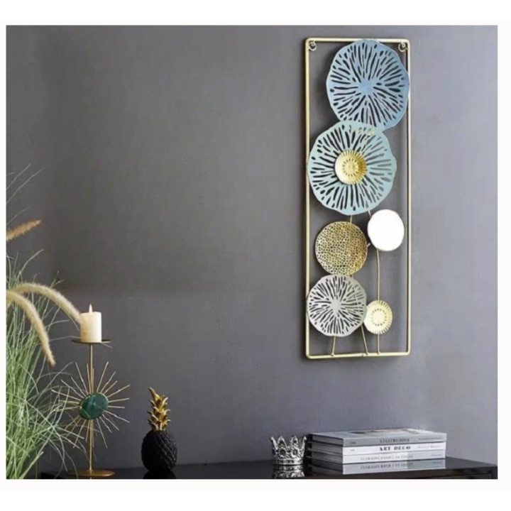 Decoratiune de perete din metal Flowers, design modern, 22x60 cm - eMAG.ro