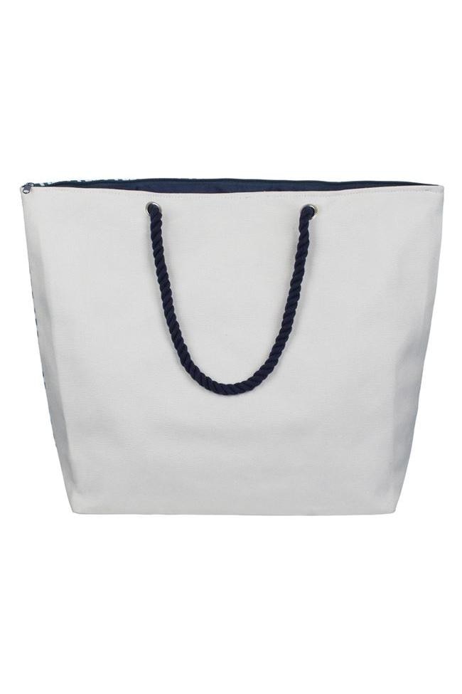 Geanta de plaja Alb-Bleu cu romburi 42X15X43 - eMAG.ro
