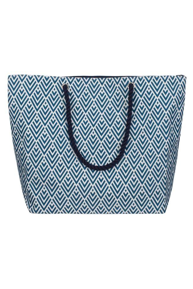 Geanta de plaja Alb-Bleu cu romburi 42X15X43 - eMAG.ro