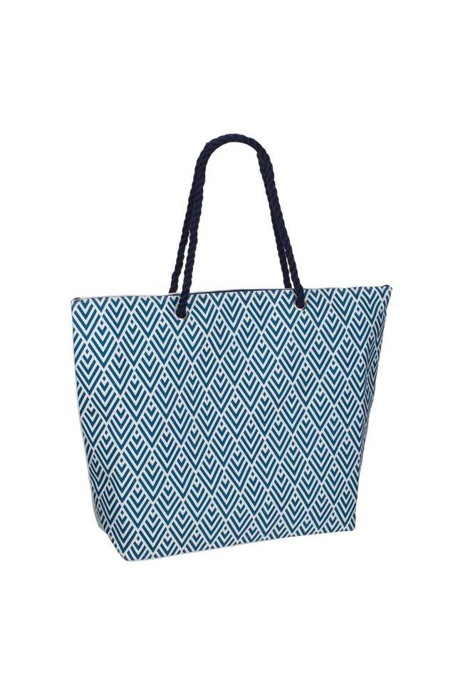Geanta de plaja Alb-Bleu cu romburi 42X15X43 - eMAG.ro