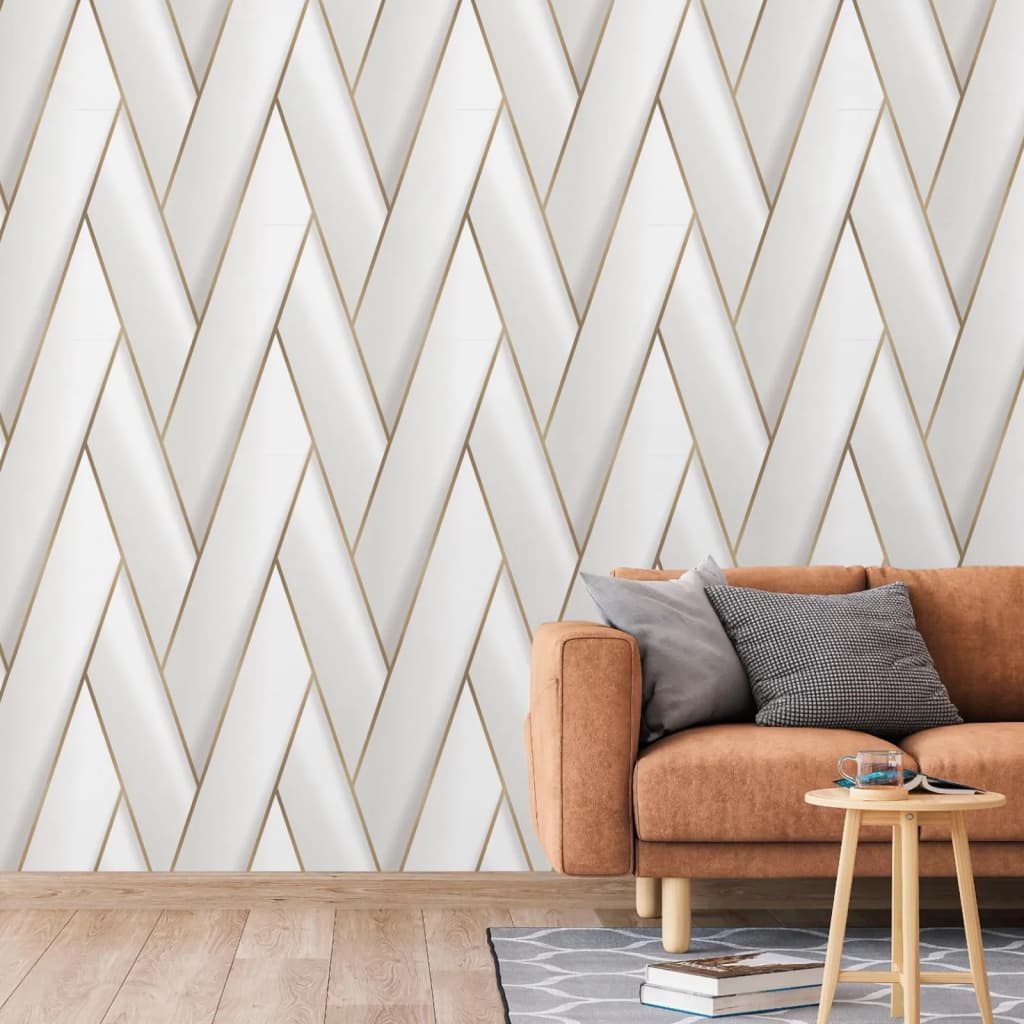 Tapet „Geometric” DUTCH WALLCOVERINGS, alb si auriu - eMAG.ro