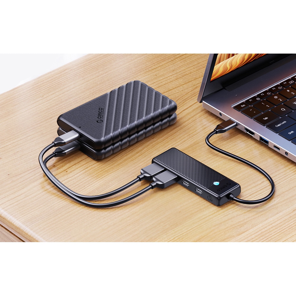 Adaptor Hub Orico 4-in-1 PAPW2AC-C3-015-BK-EP, USB-C la 2x USB 3.0, 2x ...