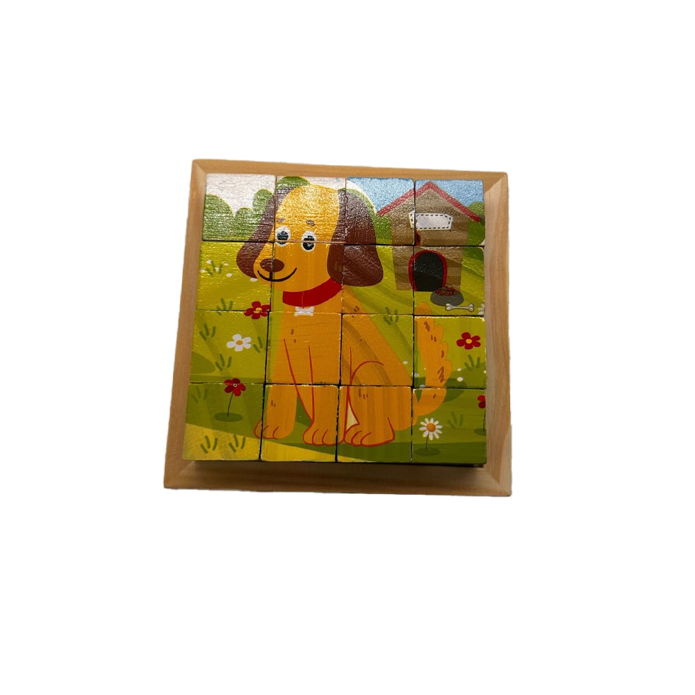 Set 16 cuburi din lemn, 6 fete, 6 povesti, Animale de ograda,10x10cm ...